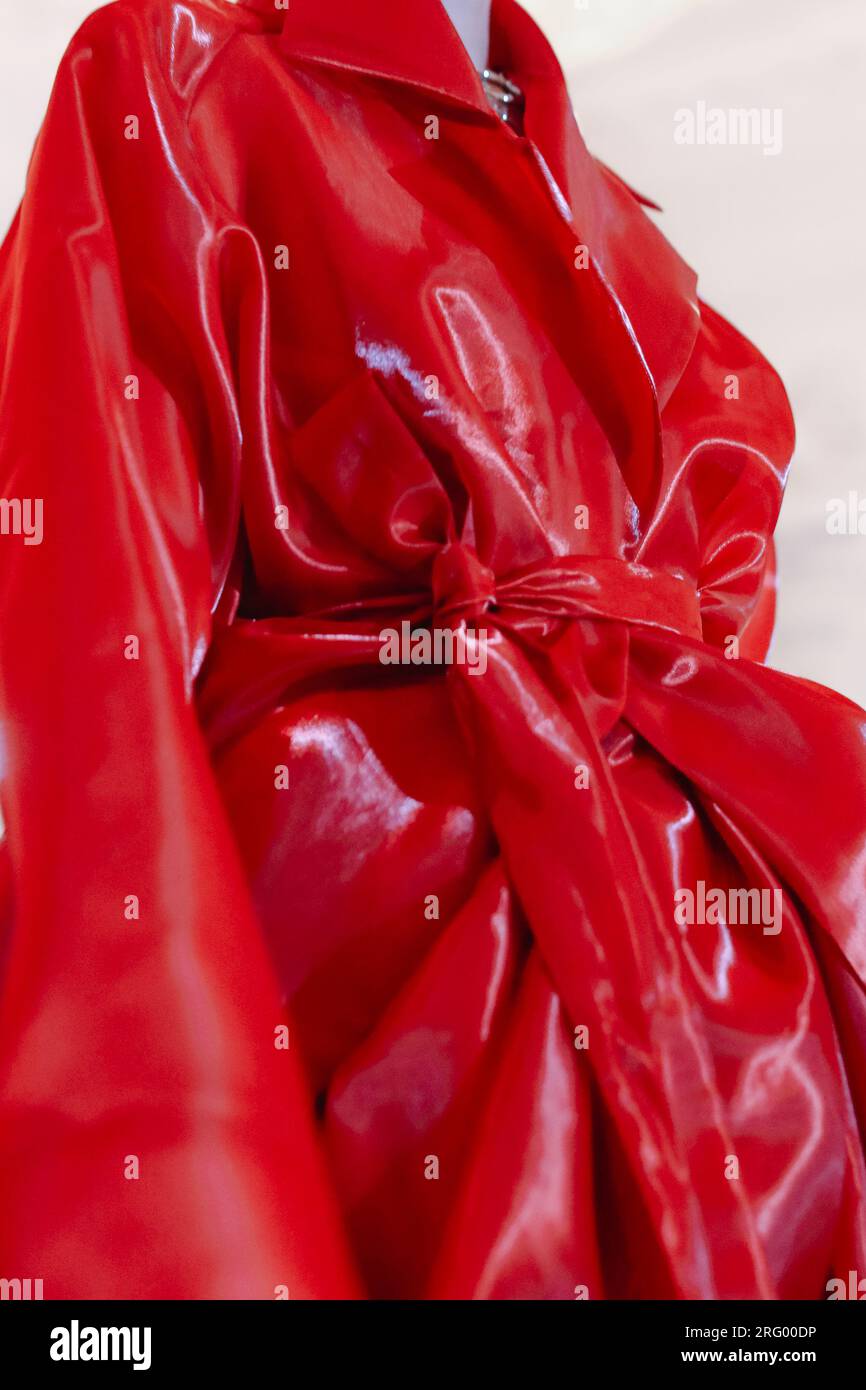 Fashion details of bright glossy red dress. Fancy trendy outfit, female ...