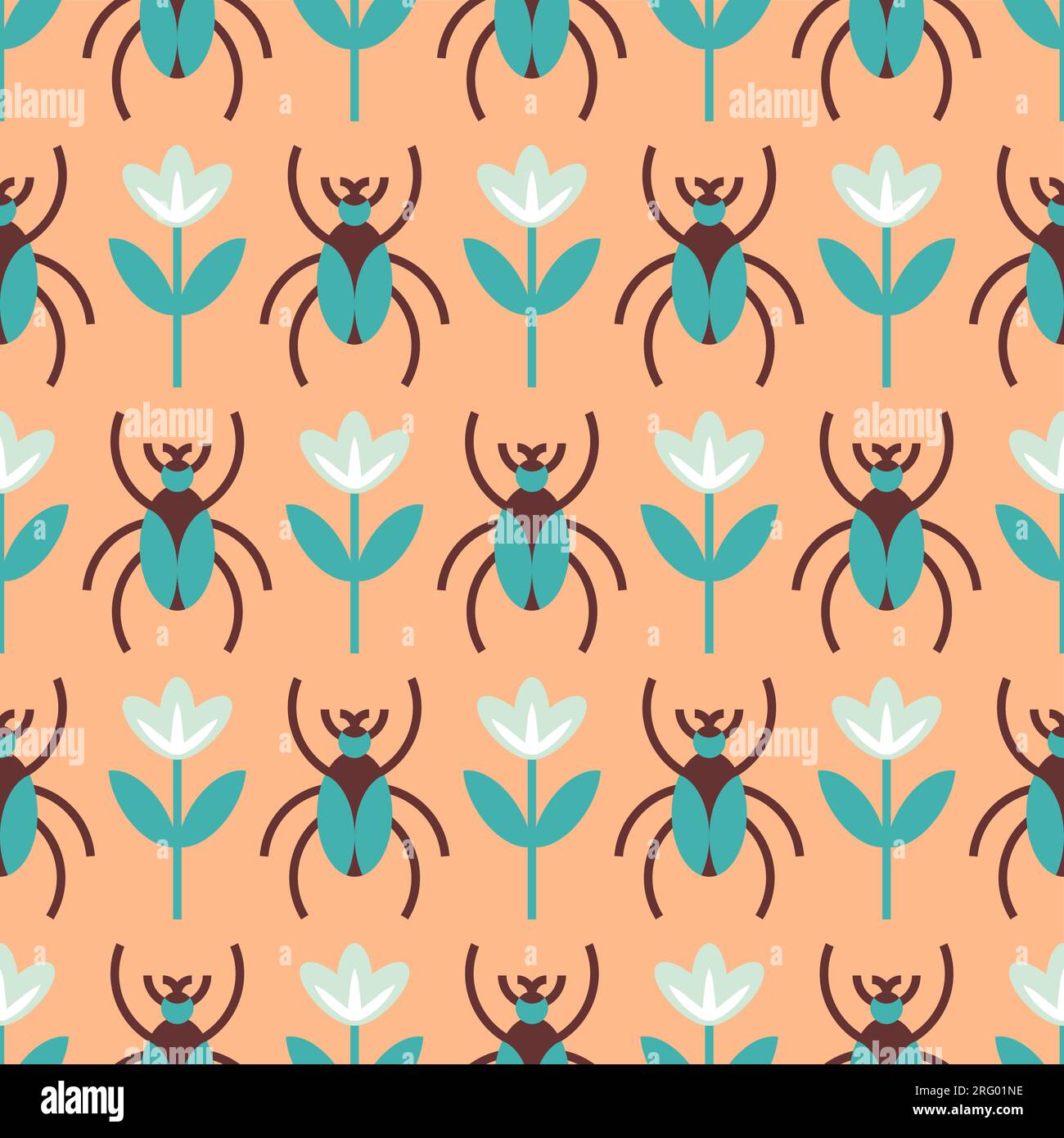 Beetle and flower pattern seamless. Insects and flowers background ...