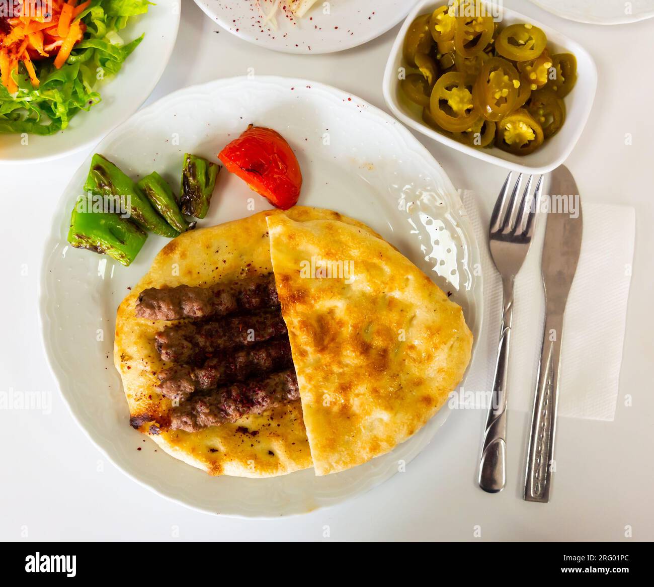 A traditional Turkish dish called Shish Kefte (Isparta sis Kofte Stock ...