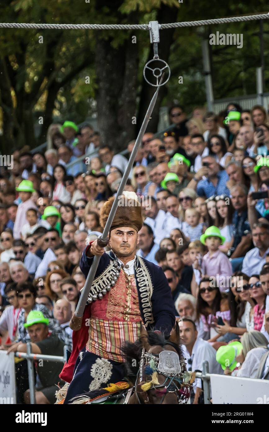 Sinj, Croatia. 06th Aug, 2023. Men wearing traditional knight costumes ...