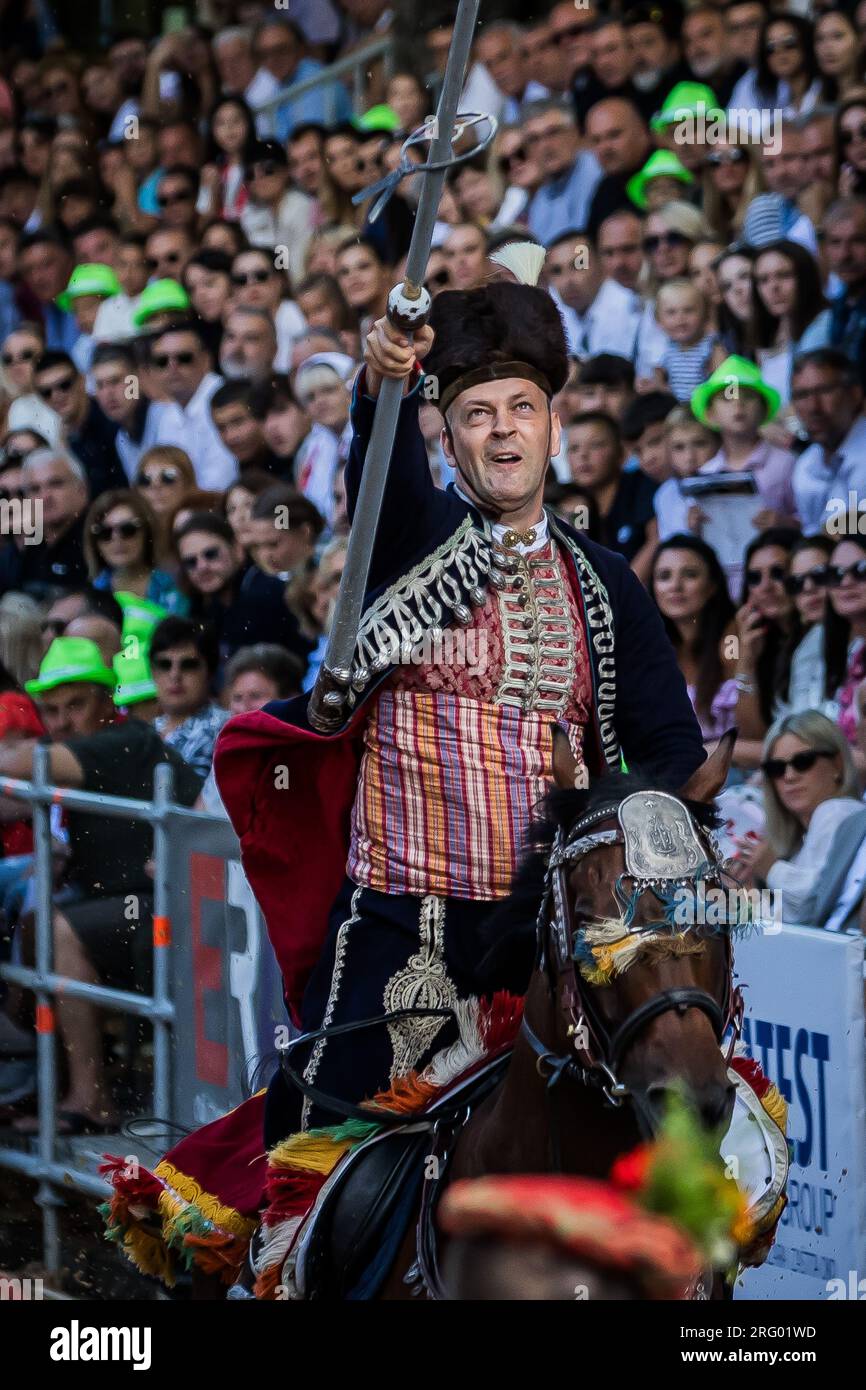 Sinj, Croatia. 06th Aug, 2023. Men wearing traditional knight costumes ...