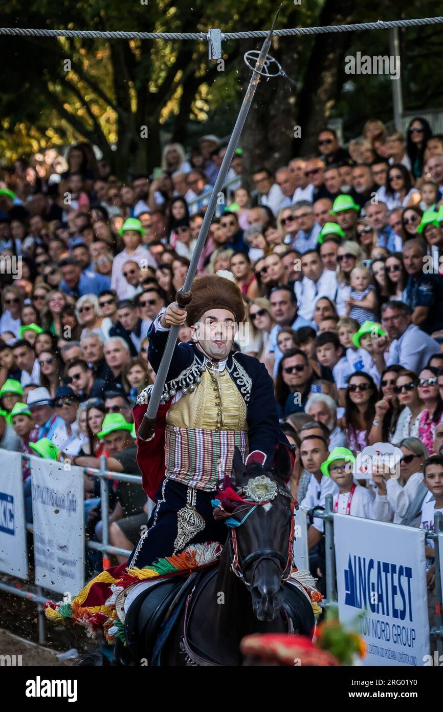 Sinj, Croatia. 06th Aug, 2023. Men wearing traditional knight costumes ...