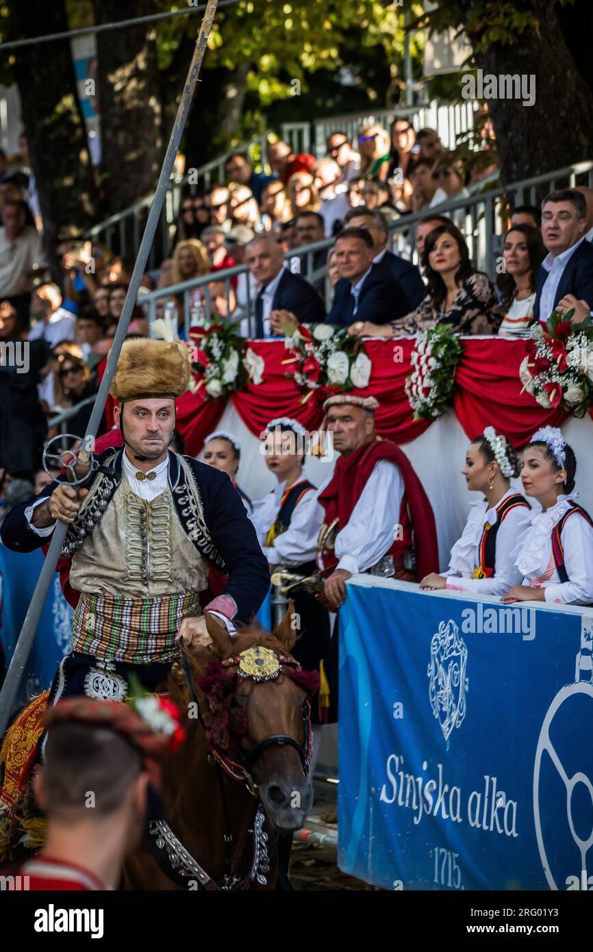 Sinj, Croatia. 06th Aug, 2023. Men wearing traditional knight costumes ...