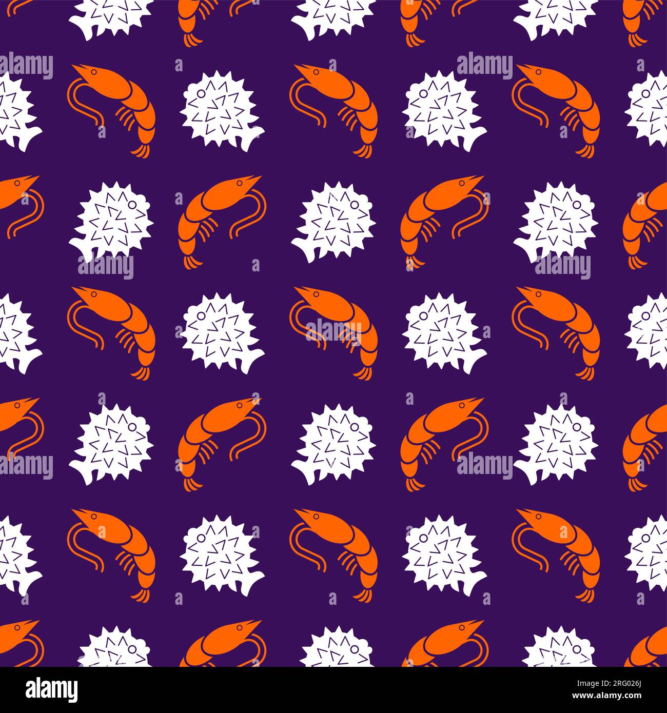 Shrimp and Spotted Puffer pattern seamless. Sea Life background. Baby ...