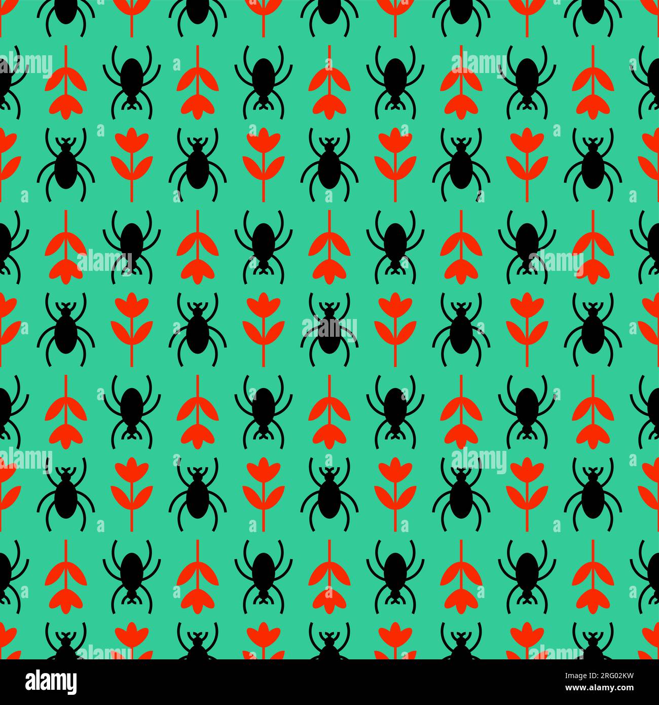 Beetle and flower pattern seamless. Insects and flowers background ...
