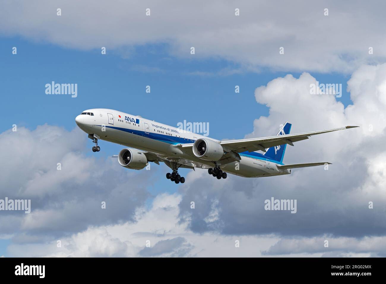 All Nippon Airways ANA Boeing 777 plane landing at London's Heathrow ...