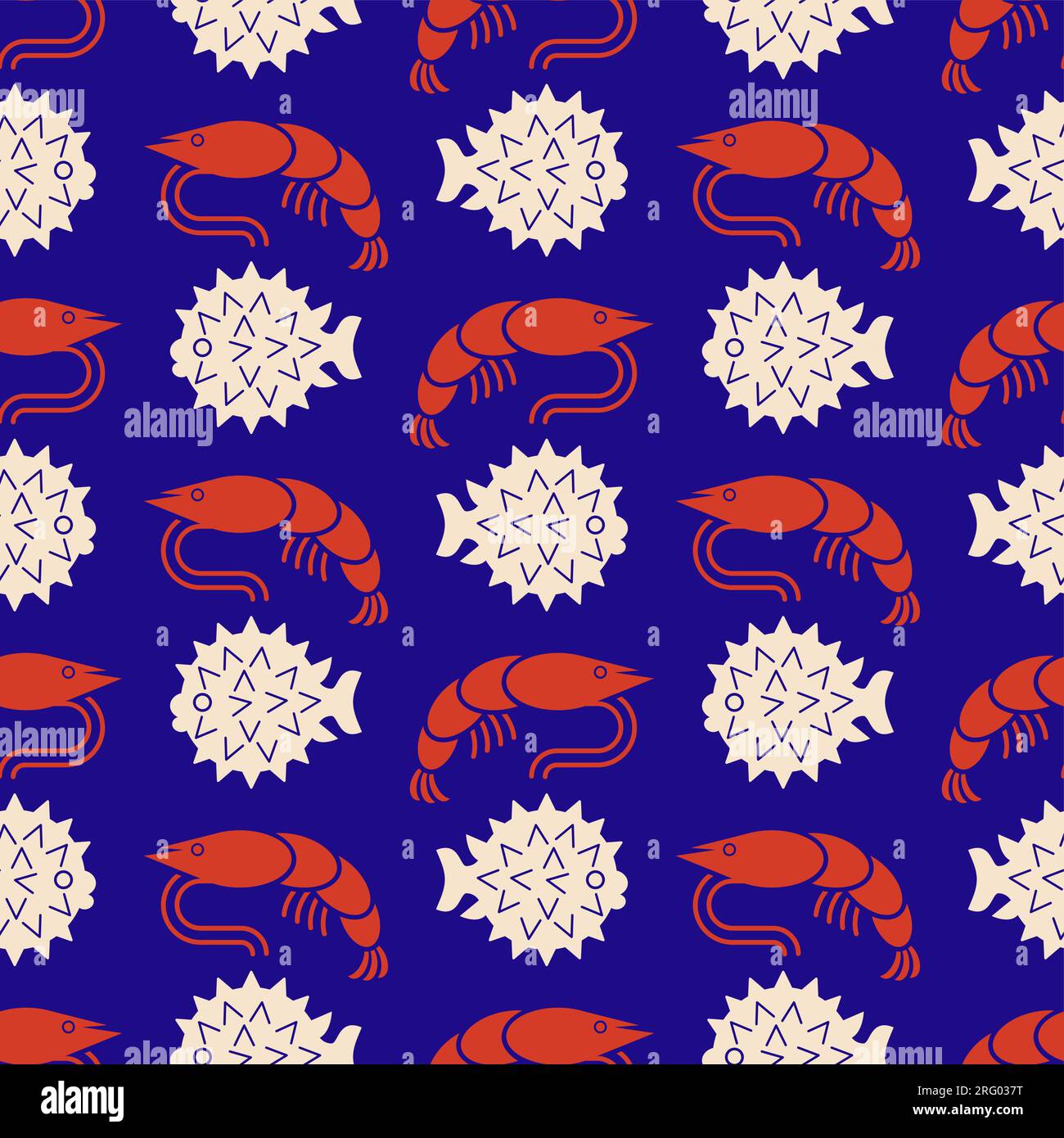 Shrimp and Spotted Puffer pattern seamless. Sea Life background. Baby ...