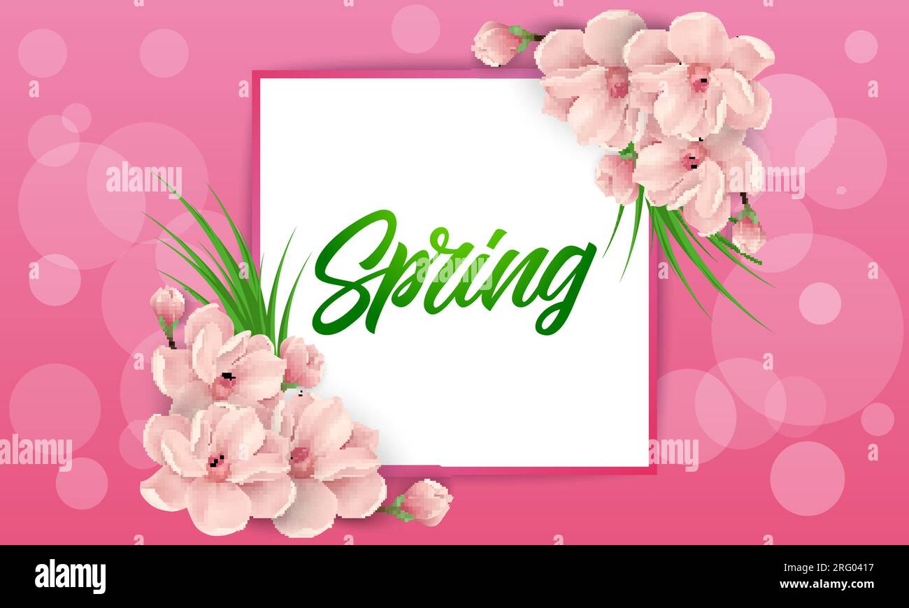 Spring lettering with frame and flowers Stock Vector Image & Art - Alamy