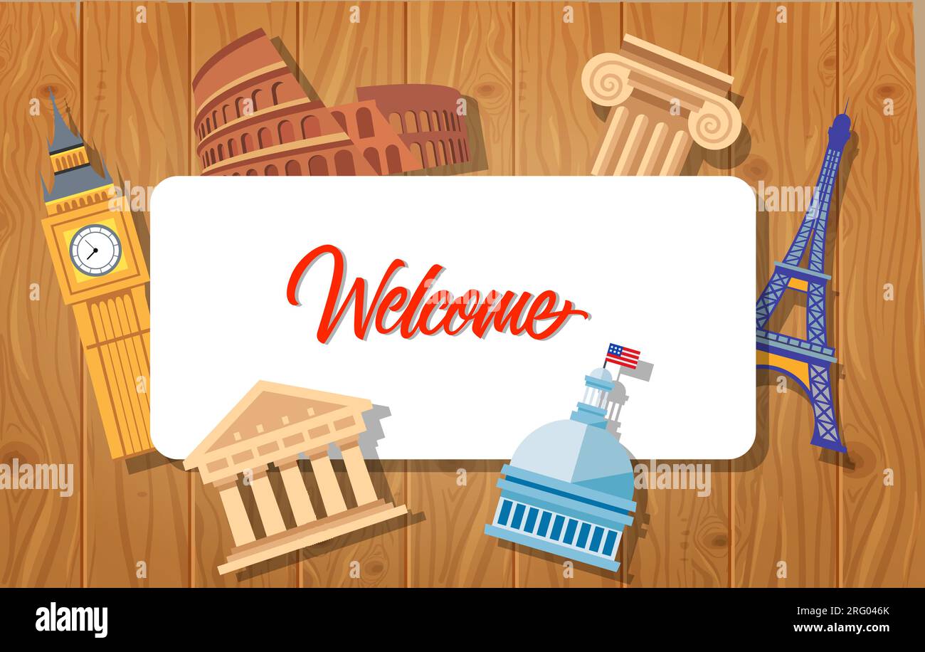 Welcome Lettering with Famous Sights Stock Vector Image & Art - Alamy