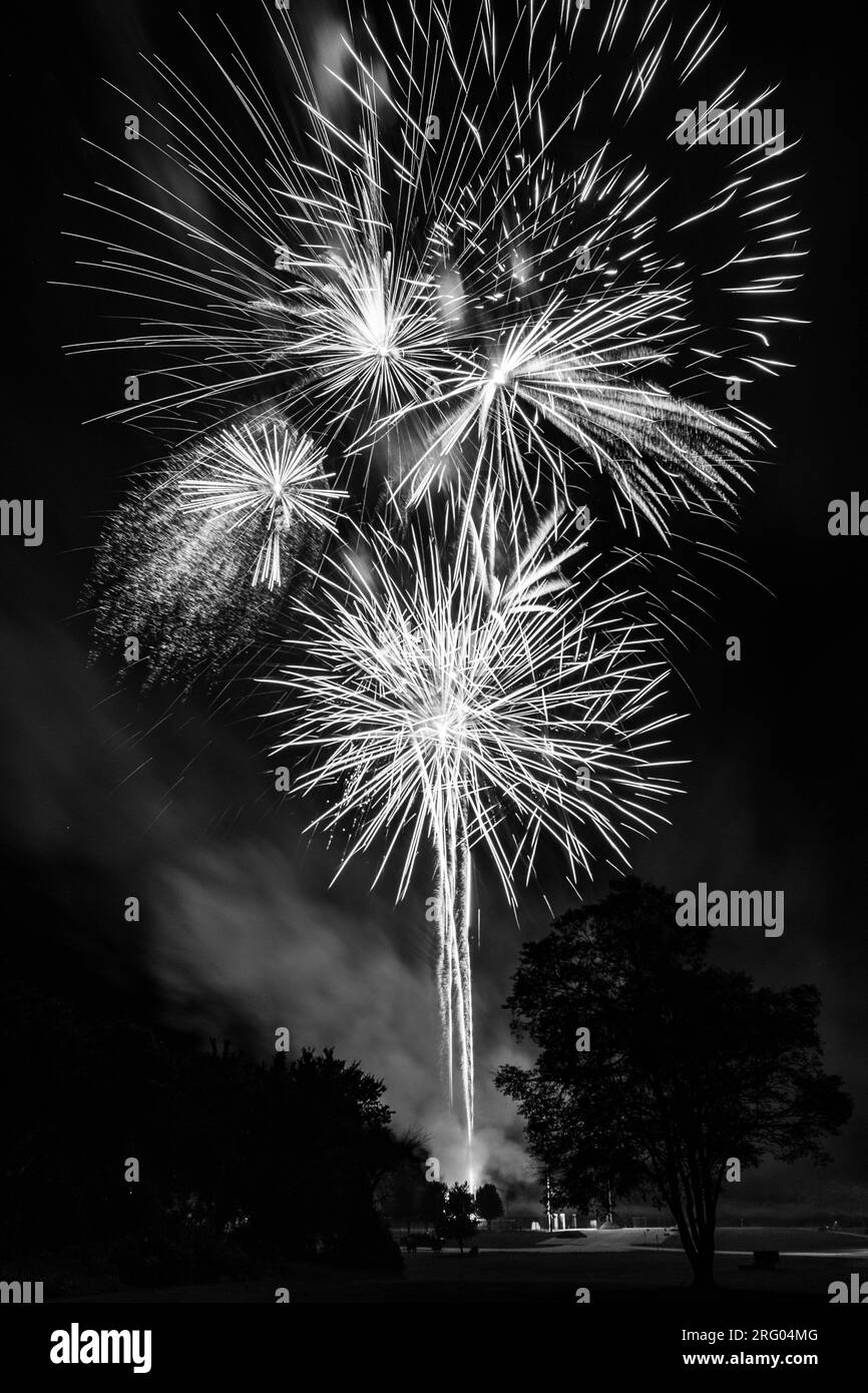Fireworks going off Black and White Stock Photos & Images - Alamy