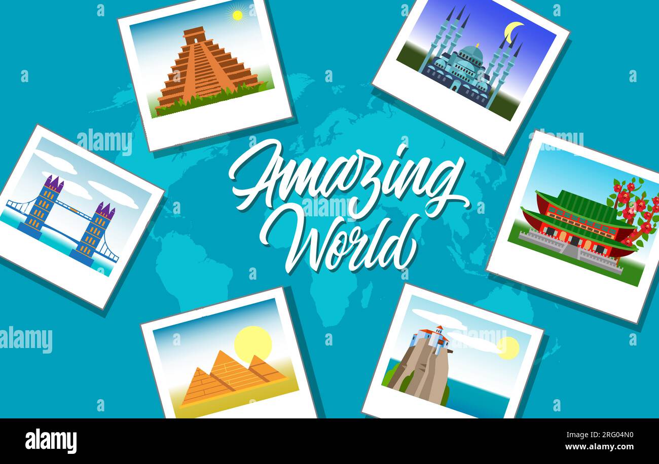 Amazing World Lettering with Photos Stock Vector Image & Art - Alamy