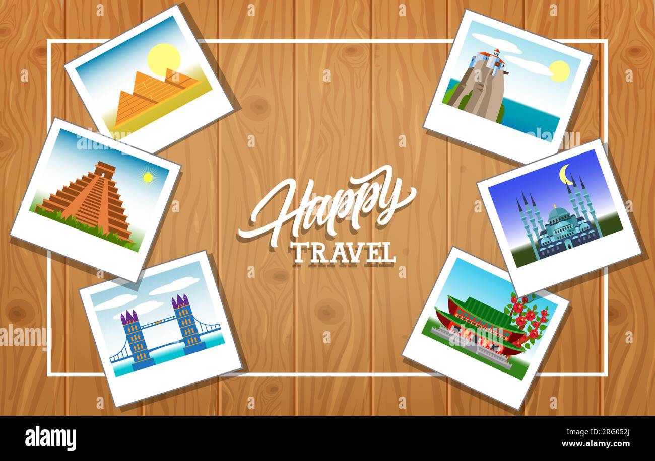 Happy Travel Lettering with Photos Stock Vector Image & Art - Alamy