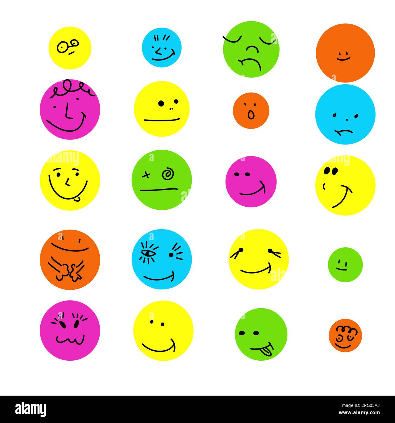 Set of emoticons isolated on white background. Set of circle colored ...