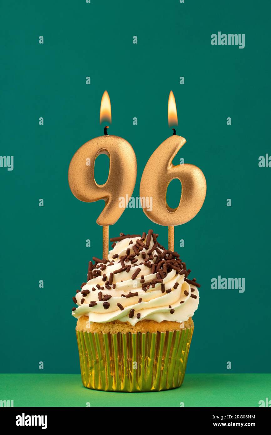 Birthday card with candle number 96 - Green background Stock Photo - Alamy