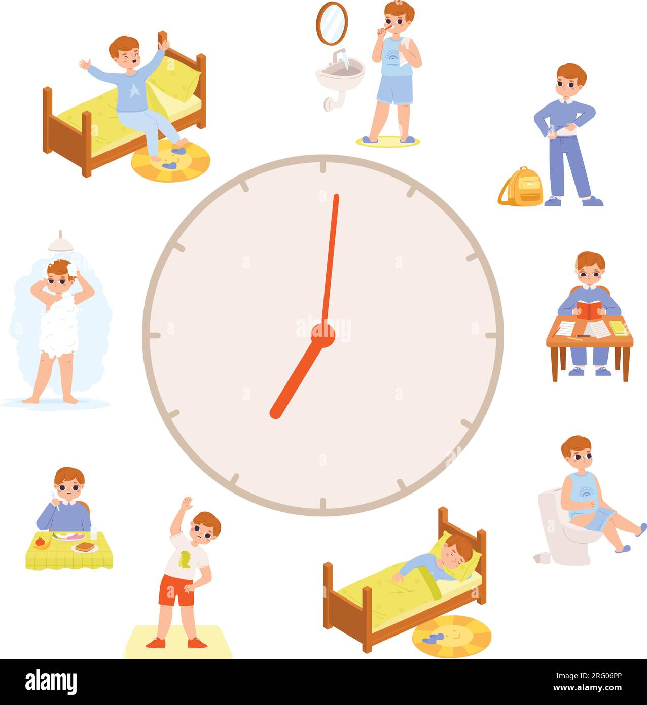 Little boy daily life schedule. Morning and day routine, time and ...