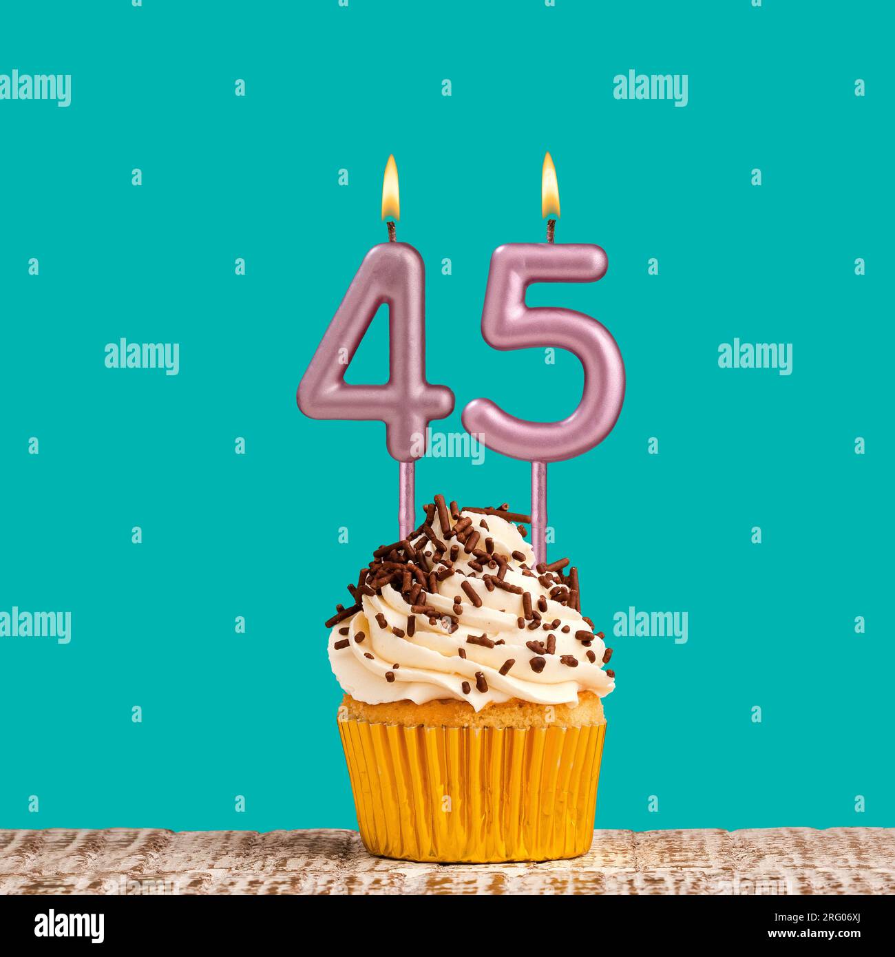 Birthday candle number 45 - Aquamarine card design Stock Photo - Alamy