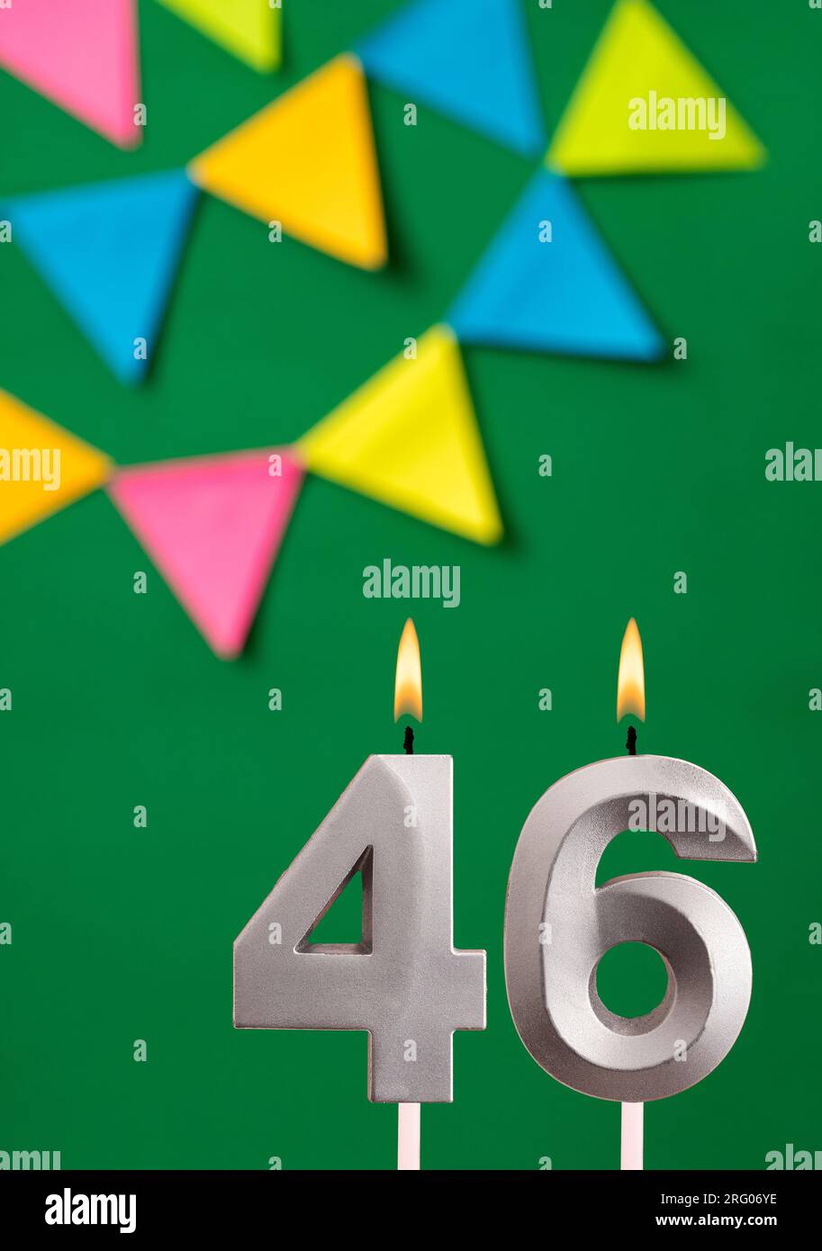 Vertical birthday card with number 46 candle - Green background with ...