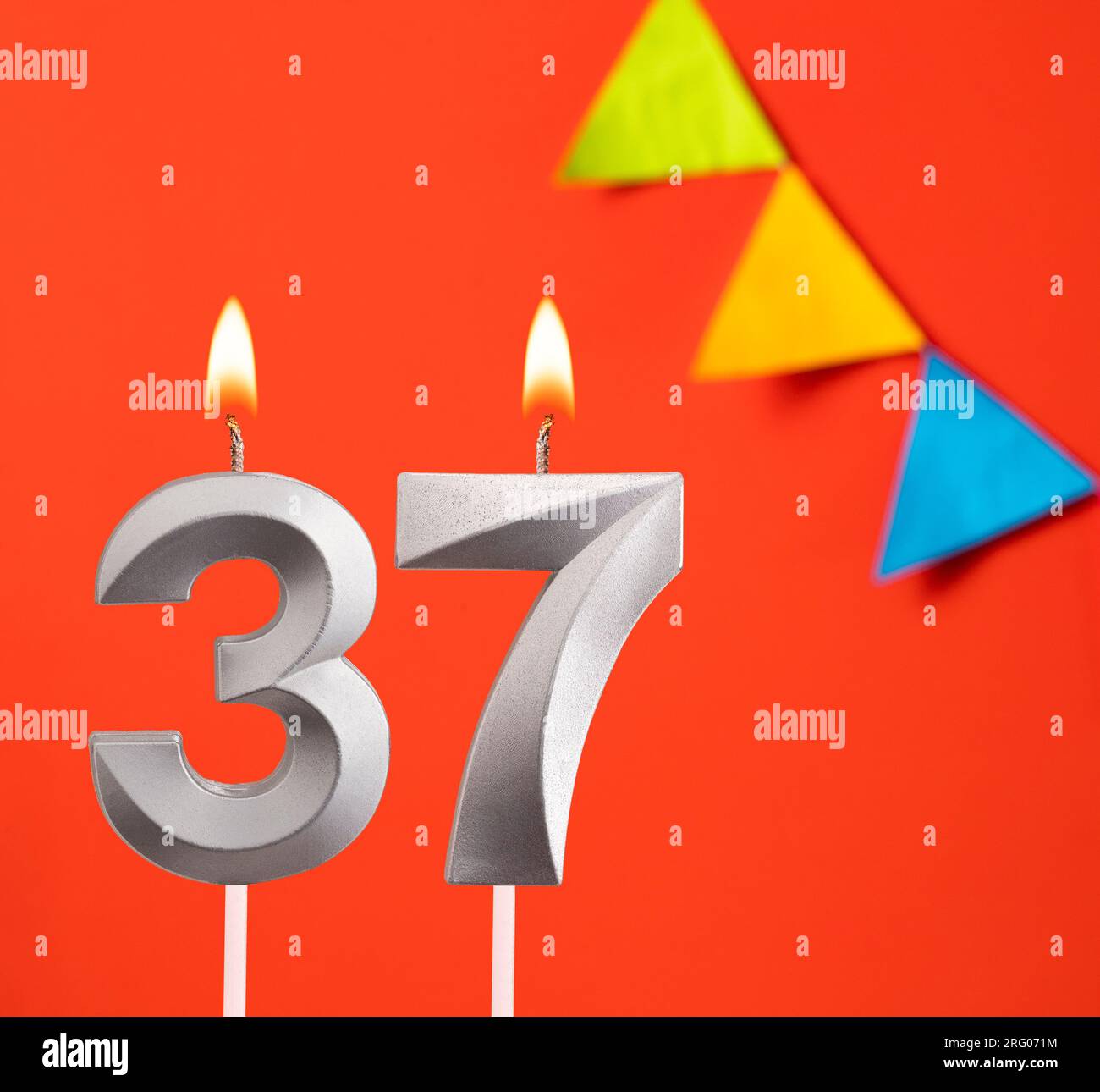 Birthday candle number 37 - Invitation card in orange background Stock ...