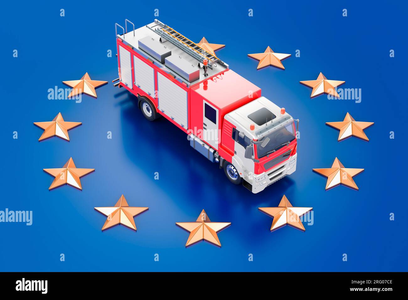Fire engine truck on the European Union flag. 3D rendering Stock Photo ...