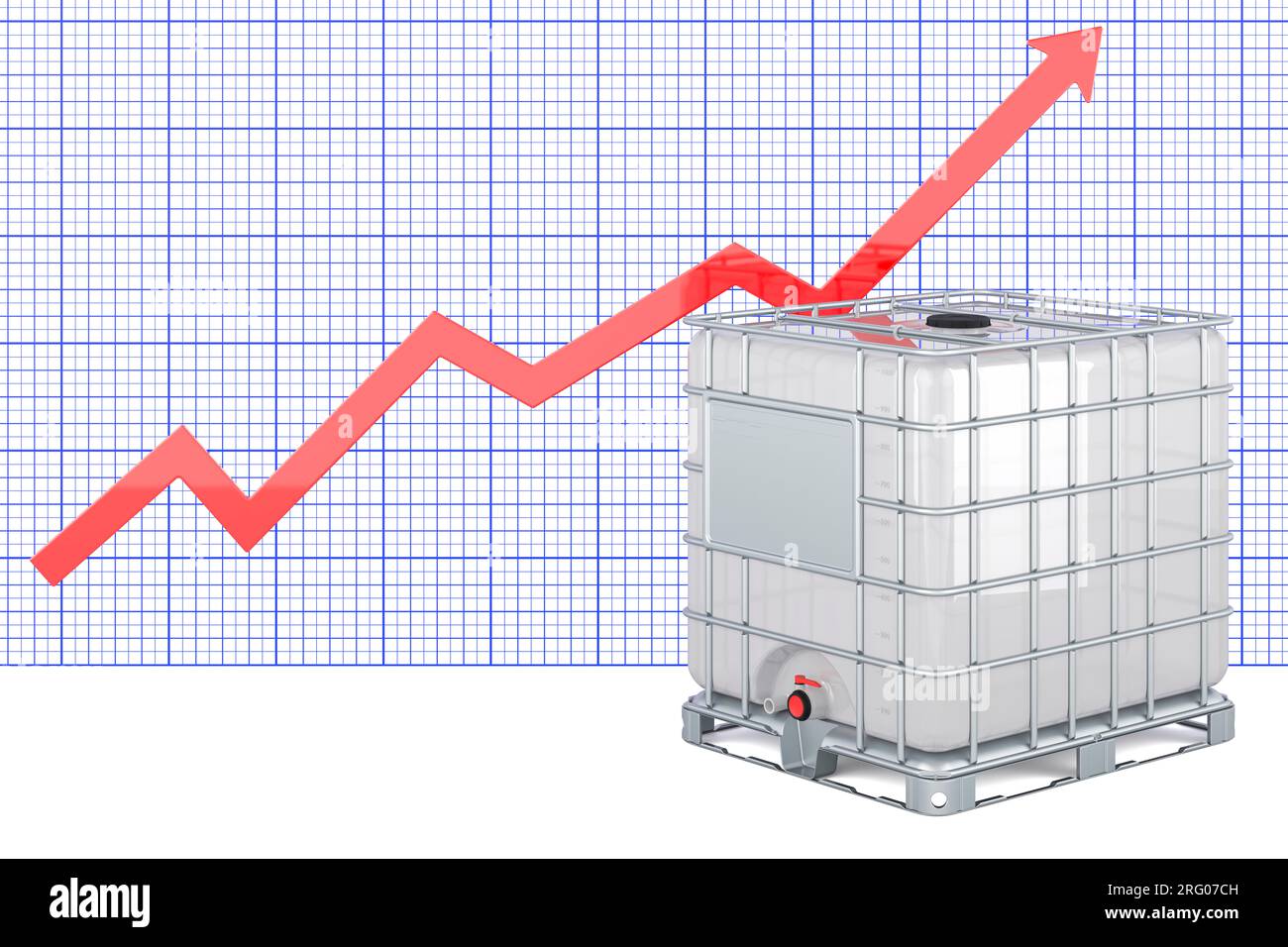 IBC water tank with growing chart, 3D rendering isolated on white ...