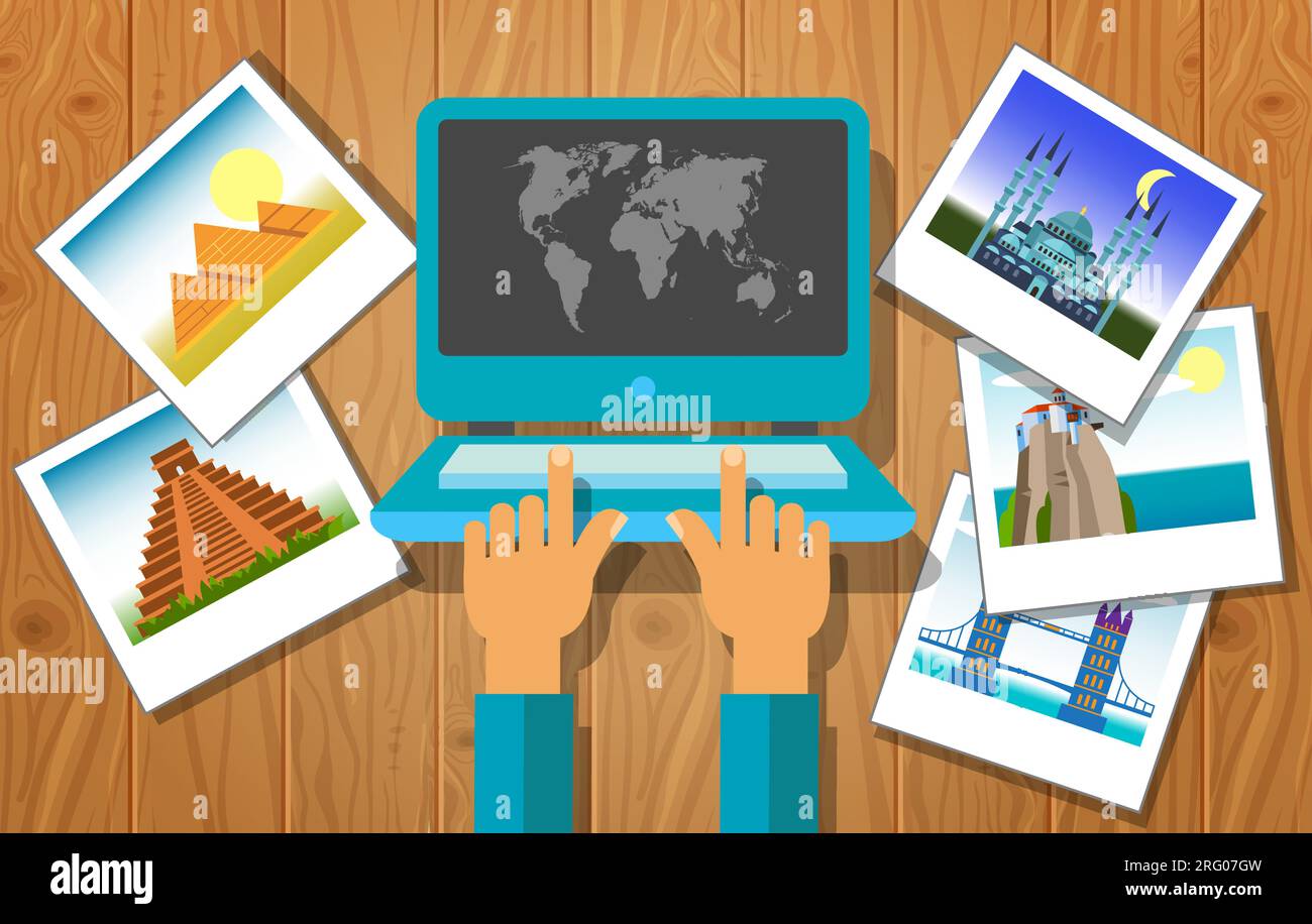 Travel Poster with Laptop and Photos Stock Vector Image & Art - Alamy