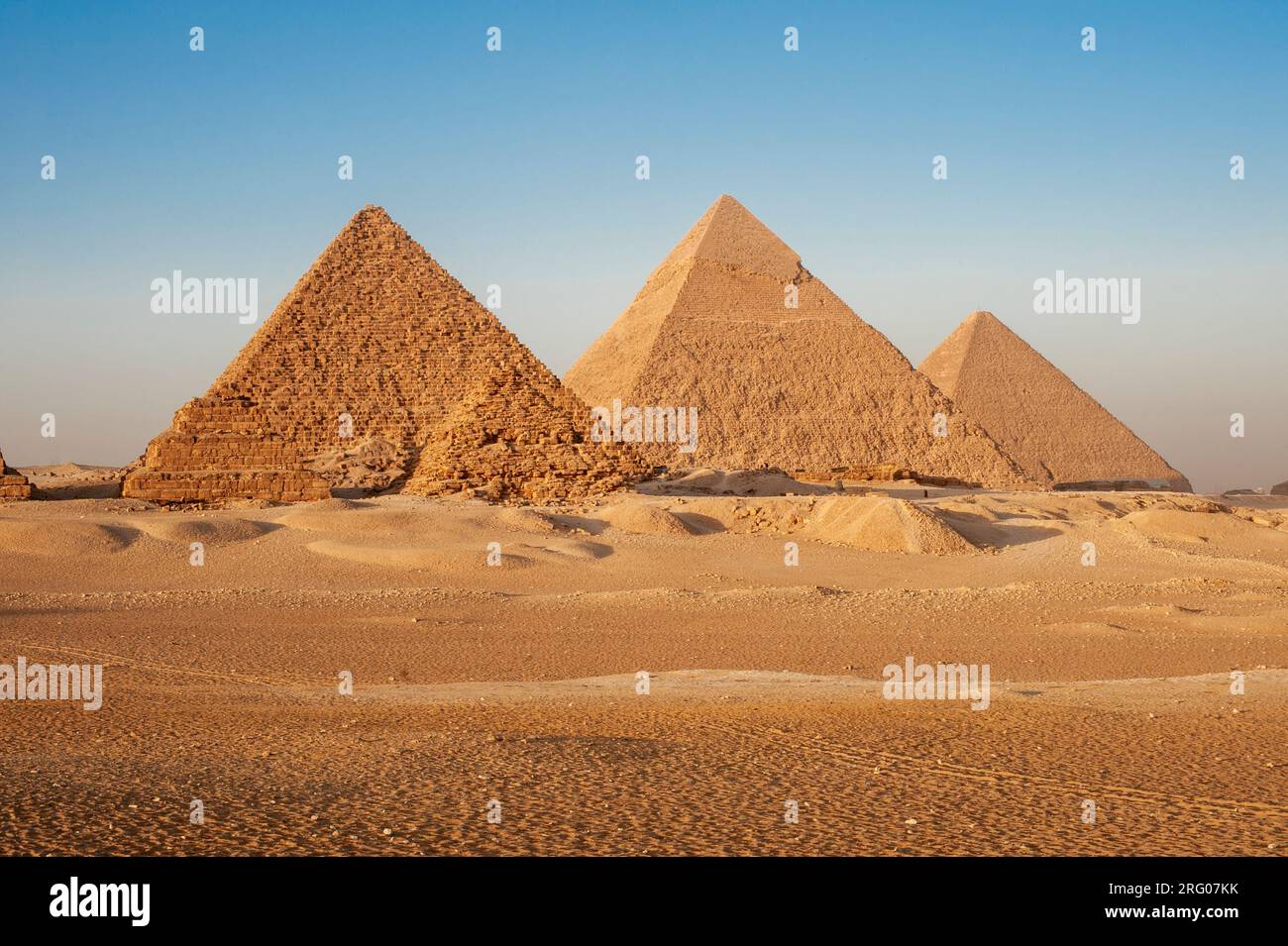 Africa, Egypt, Giza. Classic view of the three pyramids of Giza Stock ...