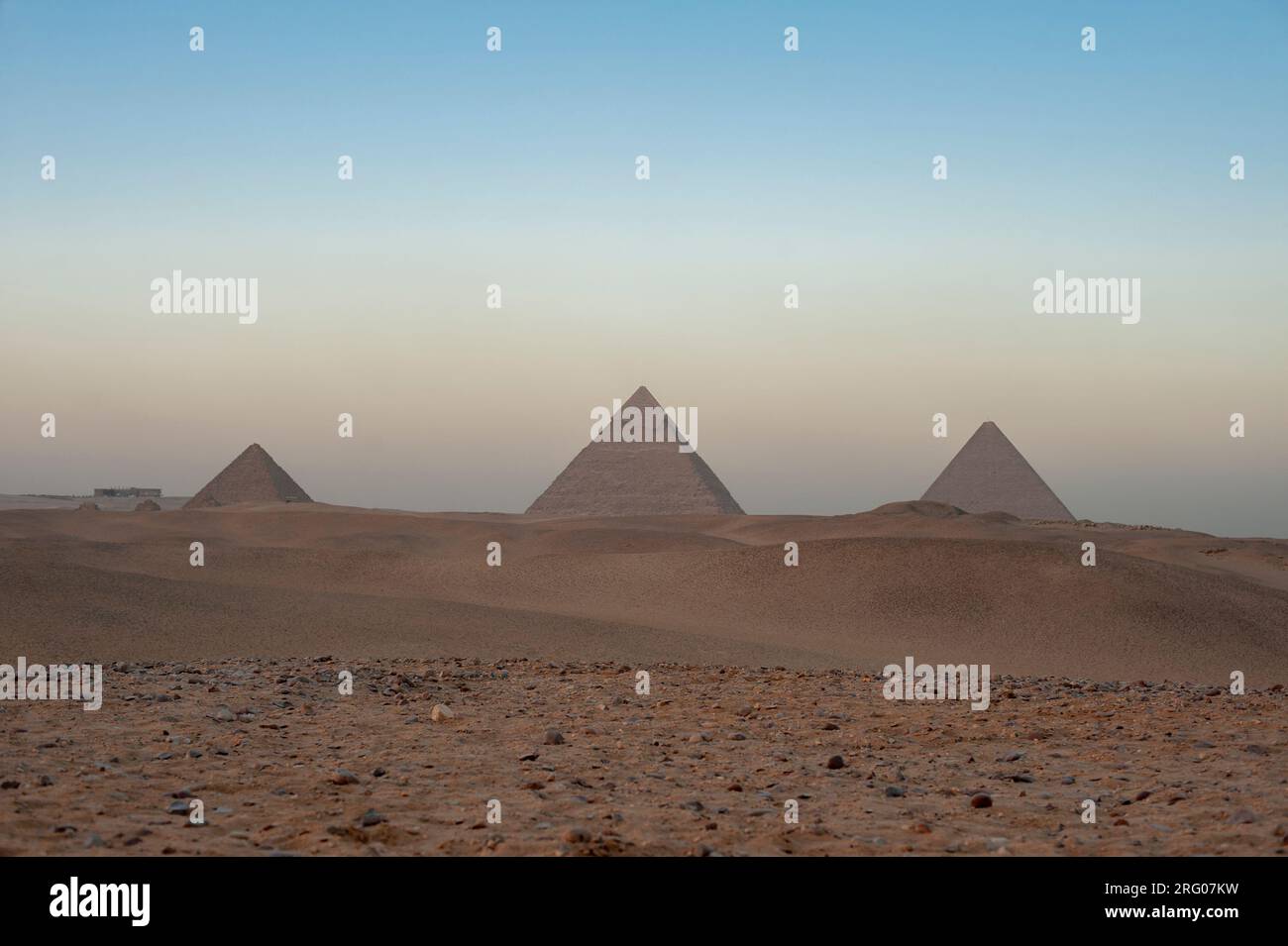 Africa, Egypt, Giza. Classic landscape of the three pyramids of Giza ...