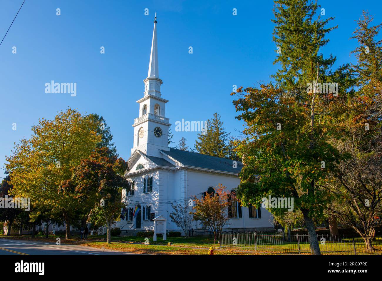 First Unitarian Church with fall foliage at 223 Main Street, in ...