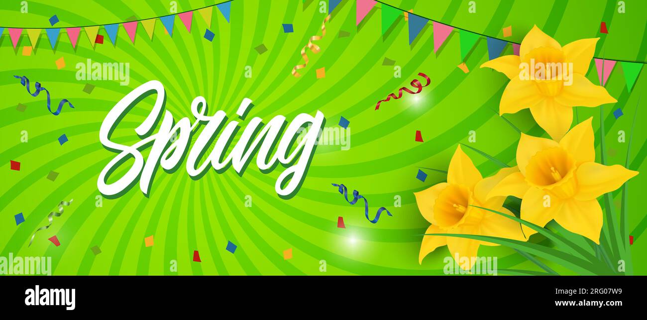 Spring lettering, narcissus and garland Stock Vector Image & Art - Alamy