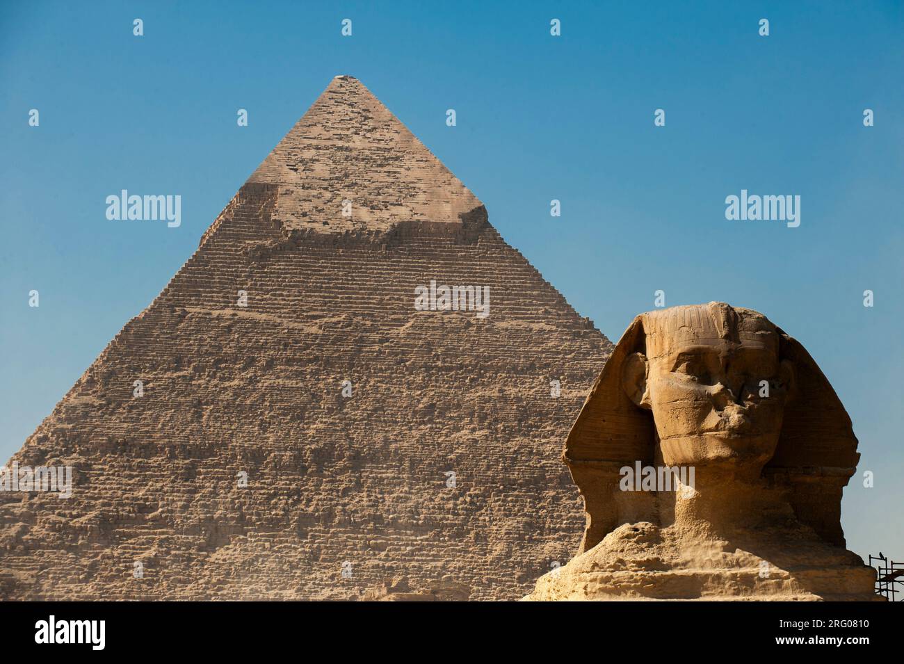 Africa, Egypt, Giza. Classic view of the Sphinx and one of the great ...