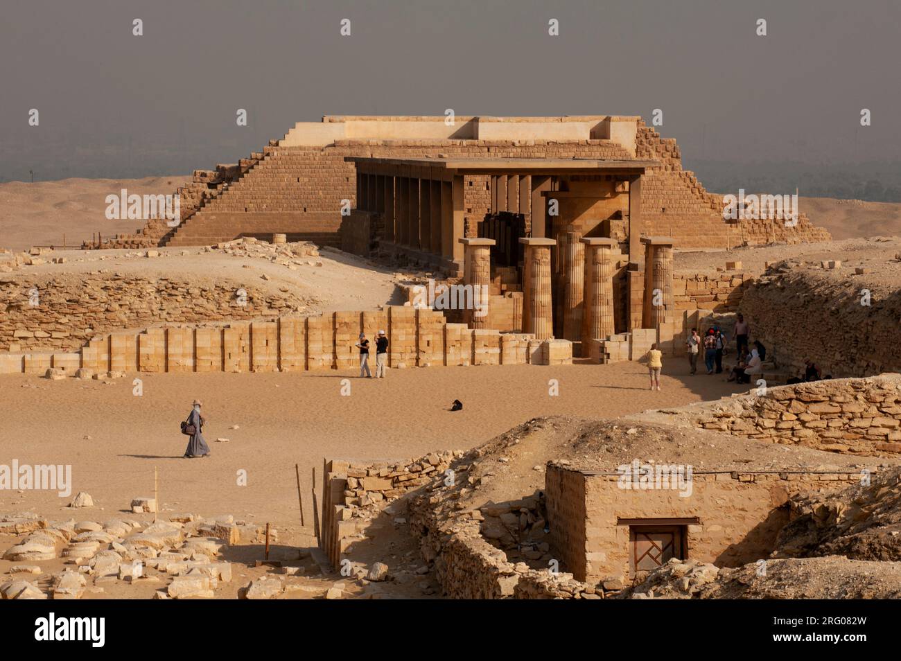 Egypt, Cairo, Giza. Columns line a walkway at Sakkara, the oldest ...