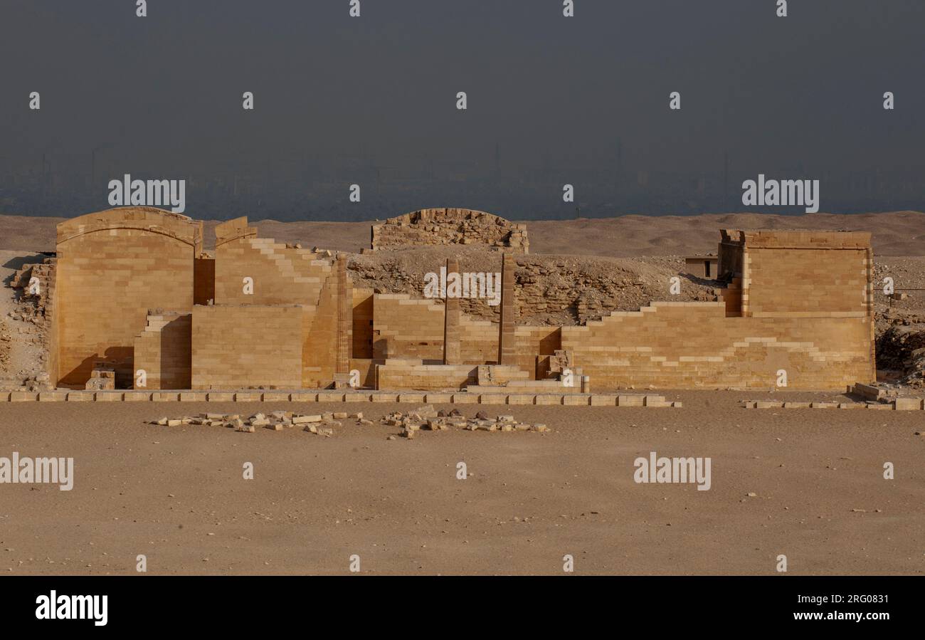 Egypt, Cairo, Giza. Columns line a walkway at Sakkara, the oldest ...