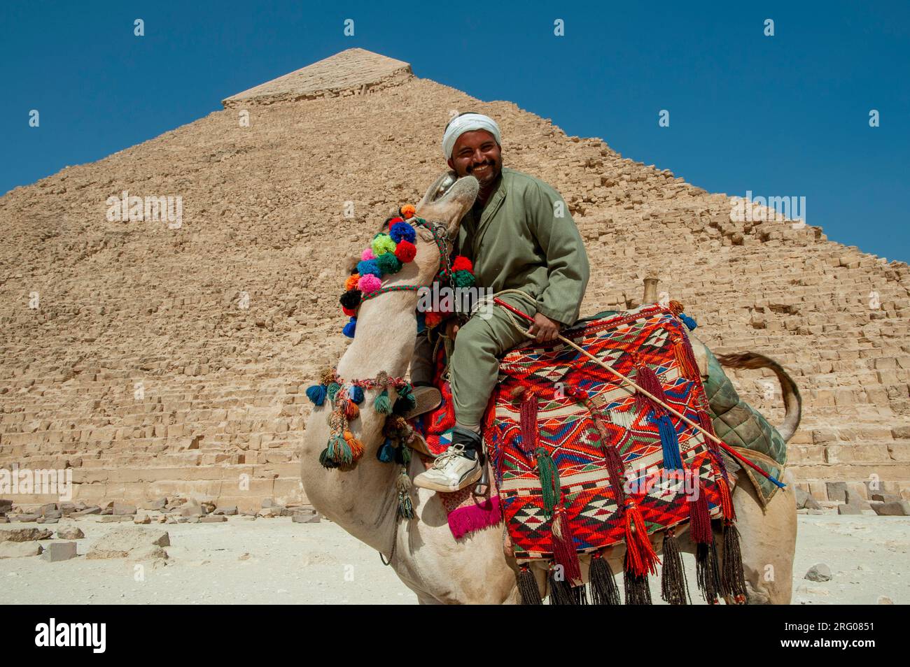 Africa, Egypt, Giza. Horses gallop in view of one of the great pyramids ...