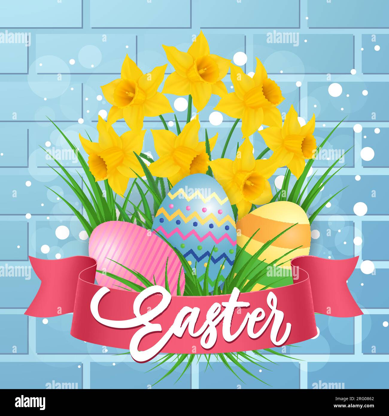 Easter Lettering With Daffodils and Ribbon Stock Vector Image & Art - Alamy