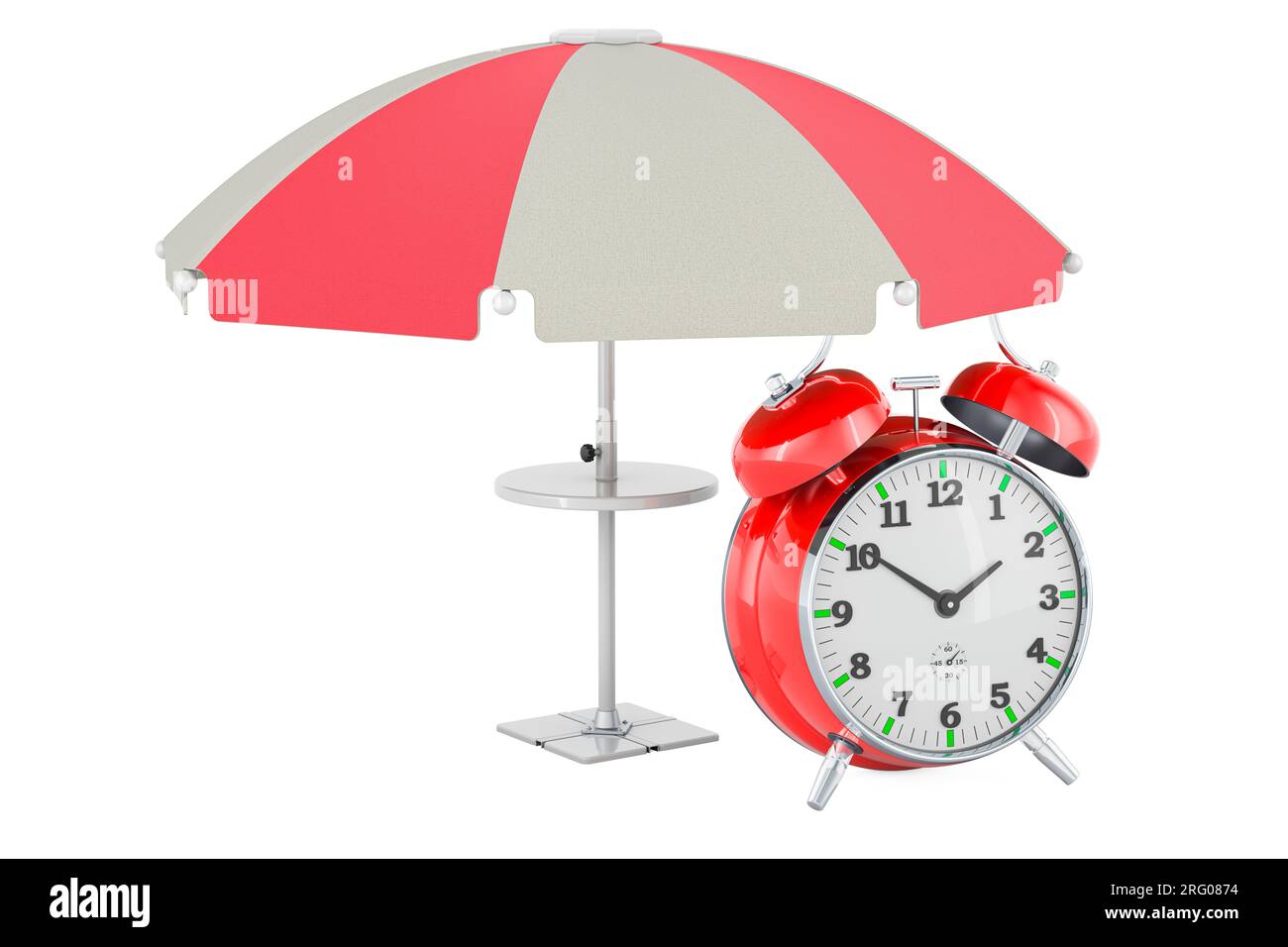 Beach umbrella with alarm clock, 3D rendering isolated on white ...