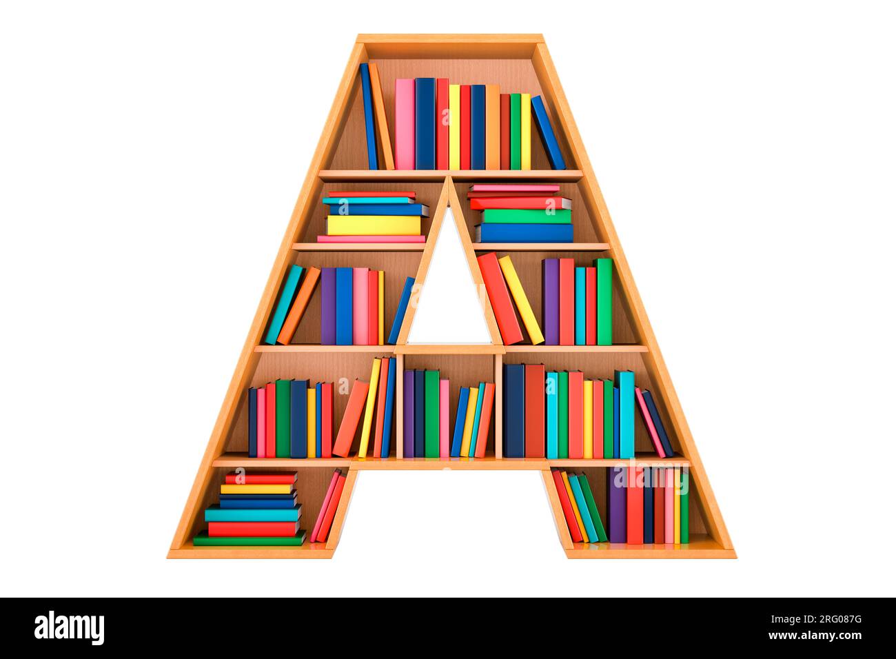 Letter A, alphabet in the form of shelves with books, 3D rendering ...