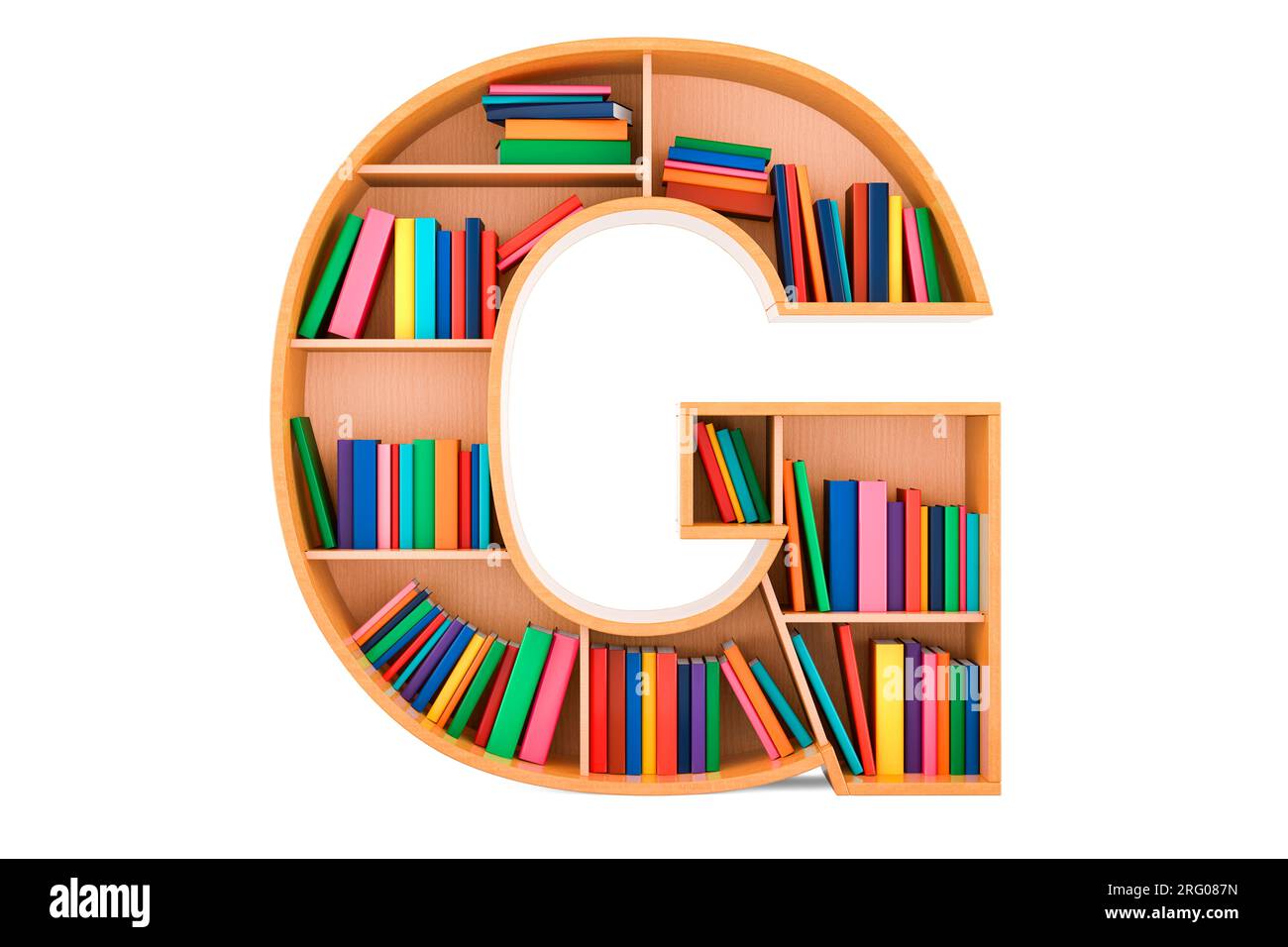 Letter G, alphabet in the form of shelves with books, 3D rendering ...