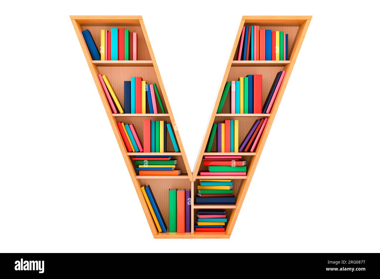Letter V, alphabet in the form of shelves with books, 3D rendering ...
