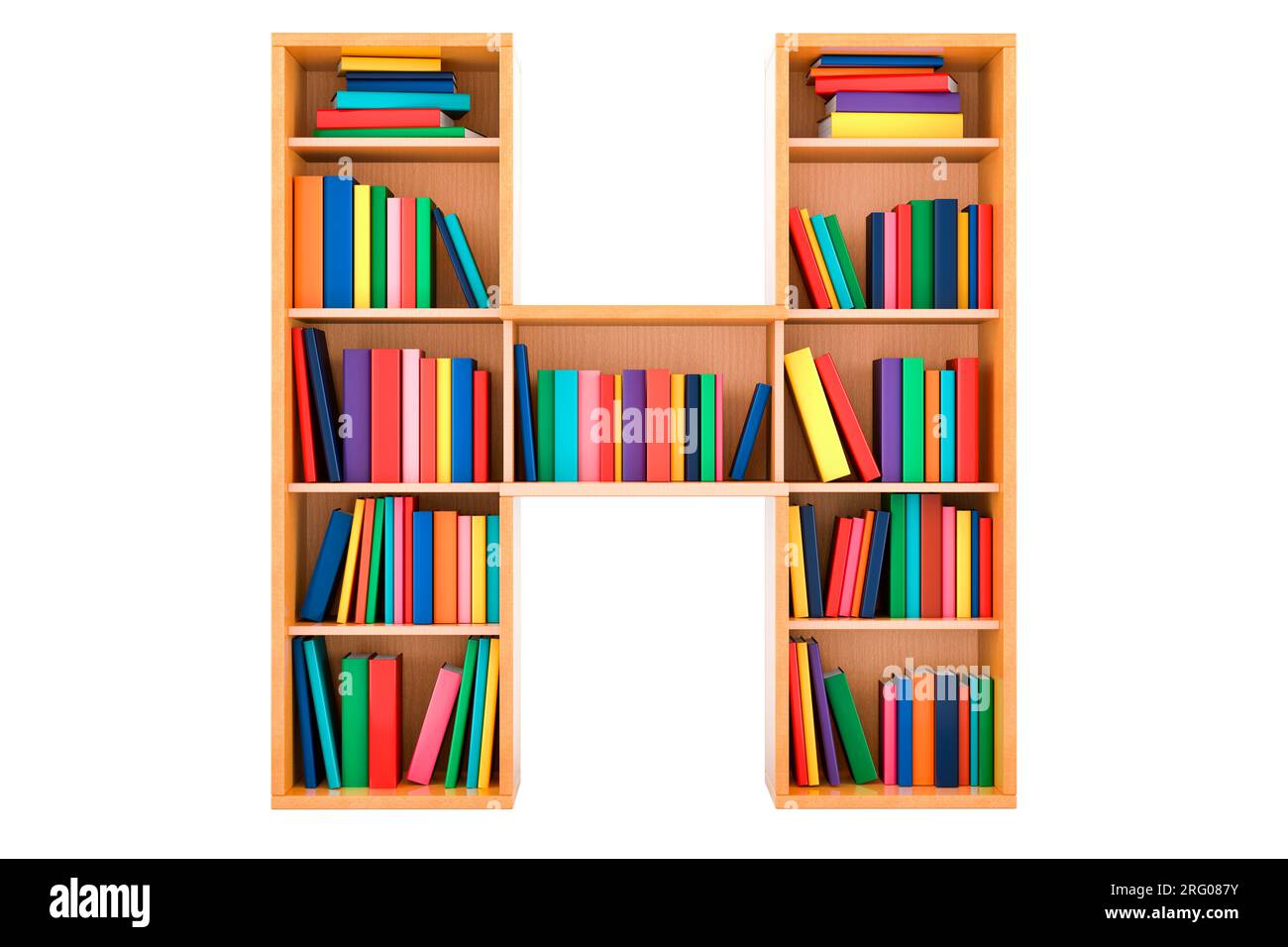 Letter H, alphabet in the form of shelves with books, 3D rendering ...