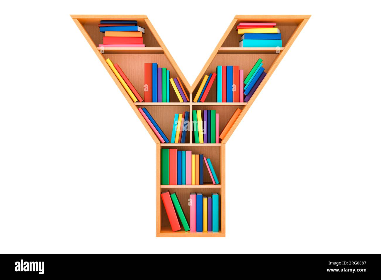 Letter Y, alphabet in the form of shelves with books, 3D rendering ...
