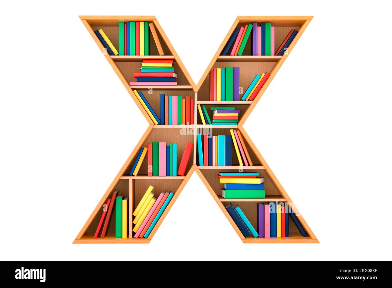 Letter X, alphabet in the form of shelves with books, 3D rendering ...