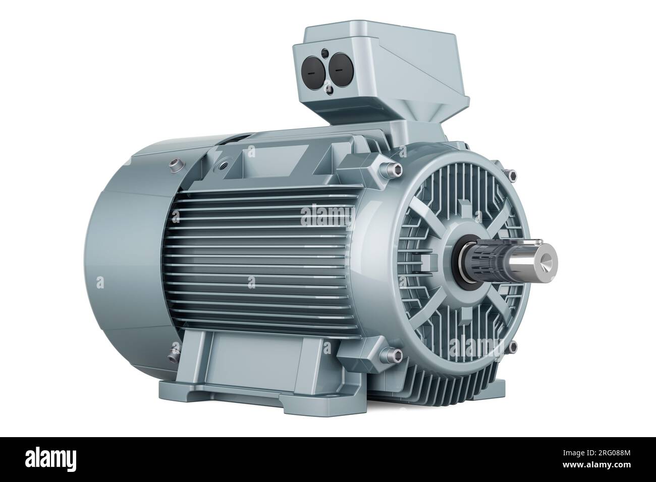 Silver industrial electric motor, 3D rendering isolated on white ...