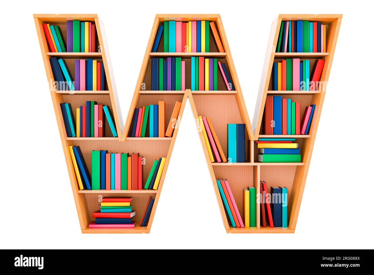 Letter W, alphabet in the form of shelves with books, 3D rendering ...