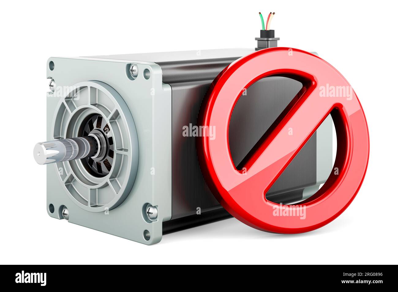 Stepper motor with forbidden symbol. 3D rendering isolated on white ...