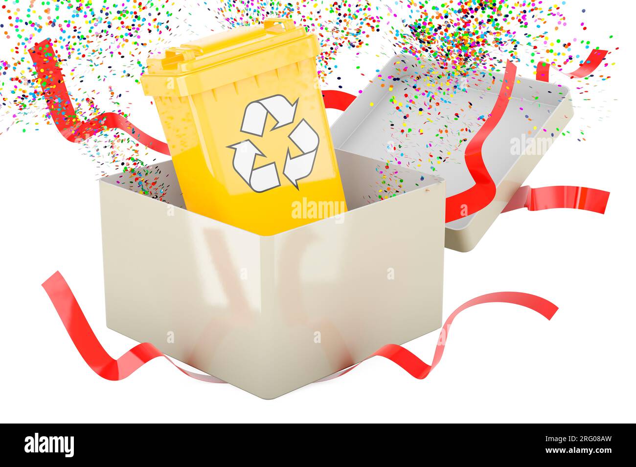 Recycling trash inside gift box, 3D rendering isolated on white ...