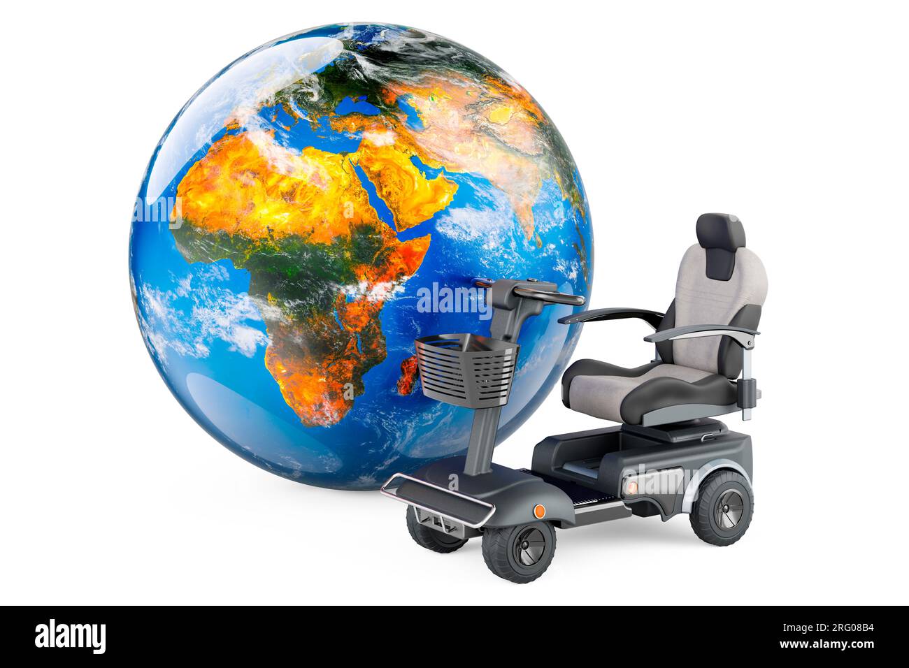 Handicap scooter with Earth Globe, 3D rendering isolated on white ...