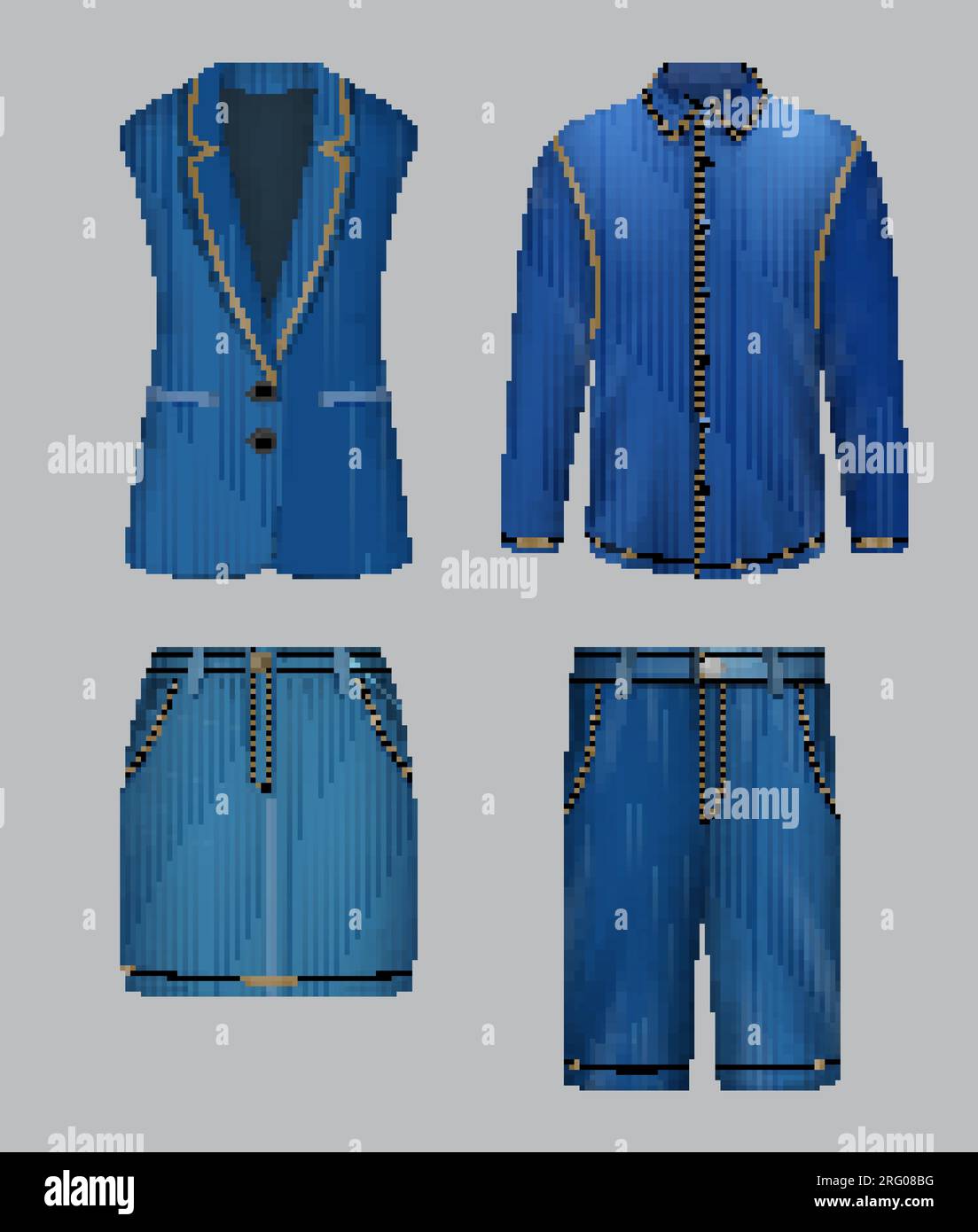 Denim clothes. Realistic jeans for male and female persons denim ...