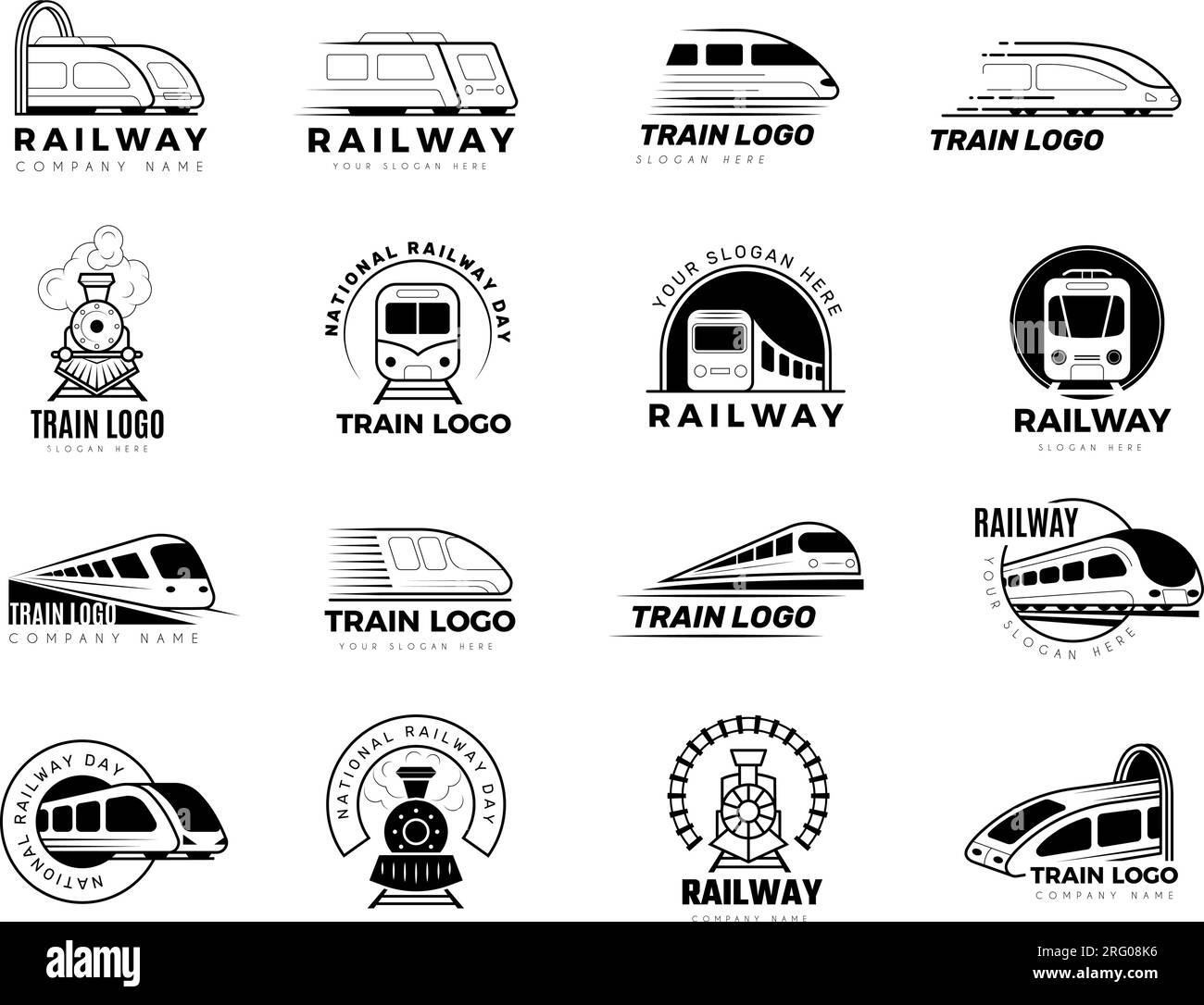 Railway logo. Trains stylized symbols set for logo design recent vector ... Railway logo. Trains stylized symbols set for logo design recent vector ...