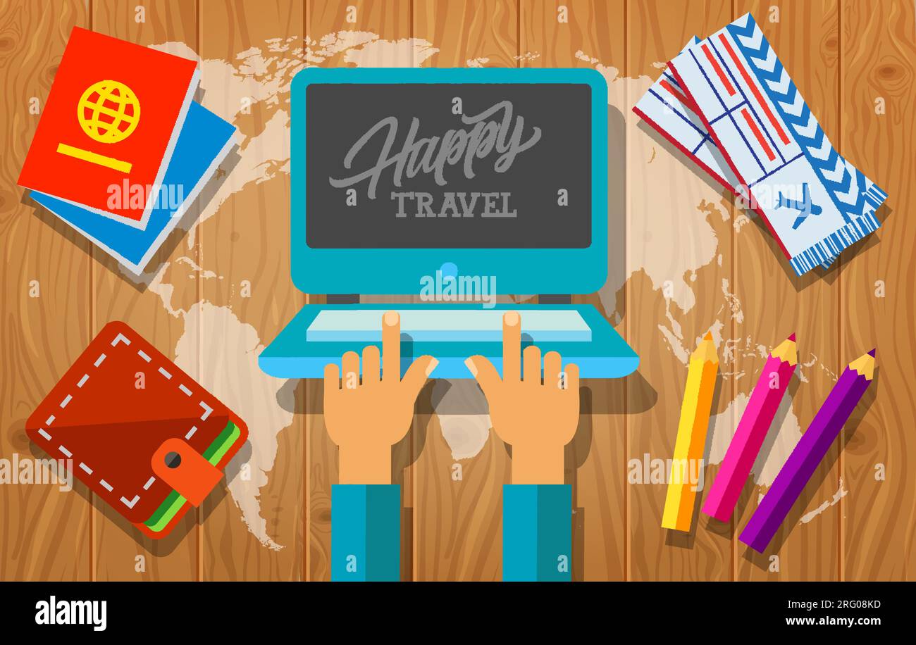 Happy Travel Lettering on Laptop Stock Vector Image & Art - Alamy