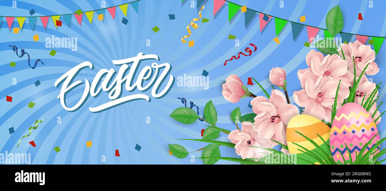 Blue easter eggs branch Stock Vector Images - Alamy